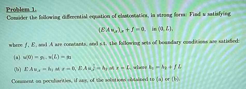 Problem 1: Consider the following differential equation of elastostatics, in strong form: Find u ...