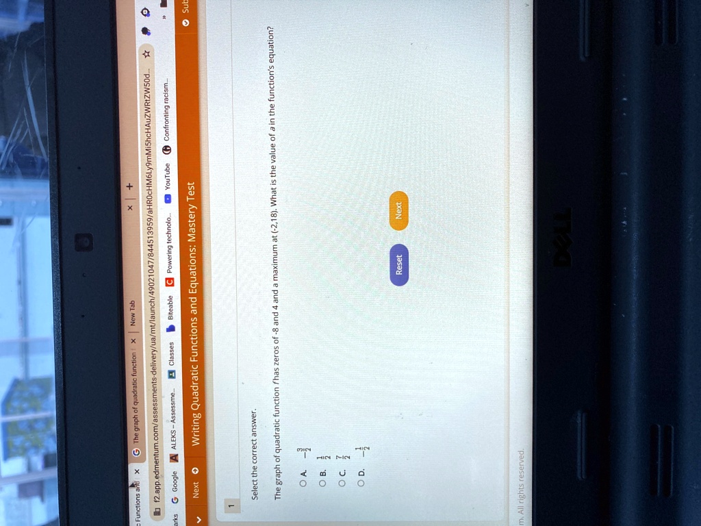 SOLVED: The graph of the quadratic function f has zeros of -8 and 4 and ...