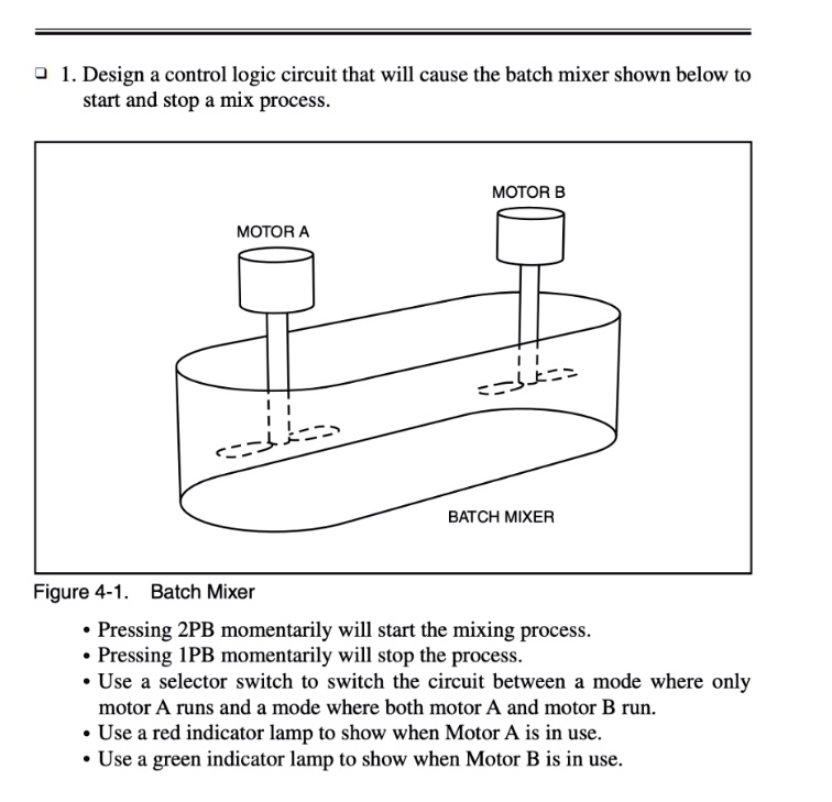 1. Design a control logic circuit that will cause the batch mixer shown ...