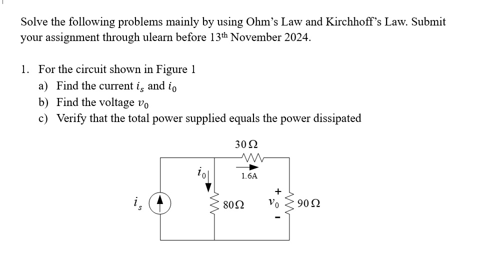solve the following problems mainly by using ohms law and kirchhoffs ...