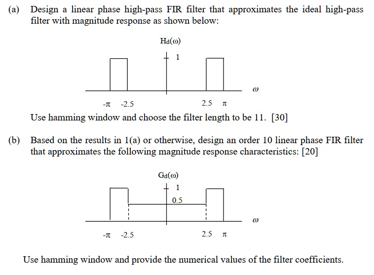 SOLVED: (a) Design a linear phase high-pass FIR filter that ...