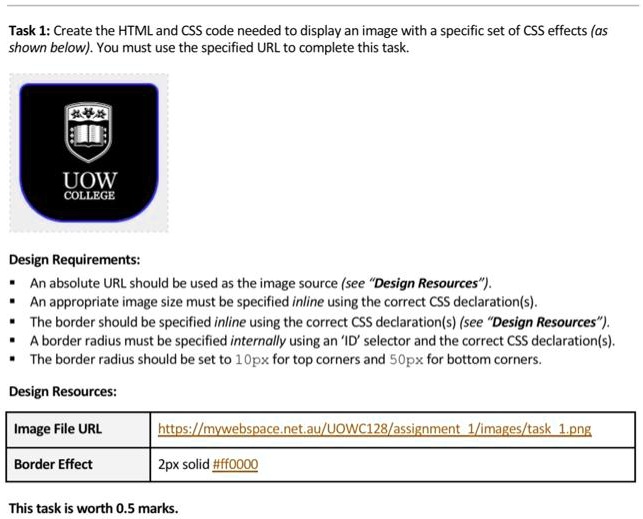 Solved Task 1 Create The Html And Css Code Needed To Display An Image With A Specific Set Of 6623