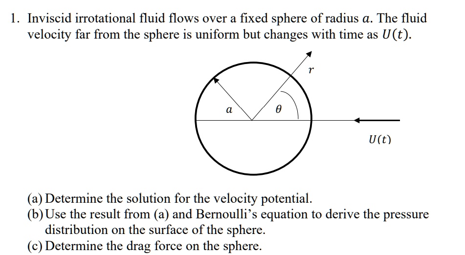 1. Inviscid irrotational fluid flows over a fixed sphere of radius a ...