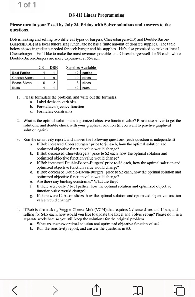 SOLVED: 'Can someone help me to solve this Linear programming problem please. Thank you 1 of 1 ...
