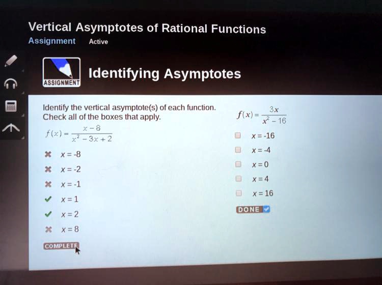 Vertical Asymptotes of Rational Functions Assignment Active Identifying ...