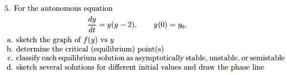 SOLVED: For the autonomous equation yly y() sketch the graph of f(y) vs ...