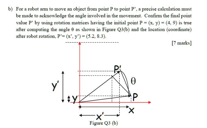 b) For a robot arm to move an object from point P to point P', a ...