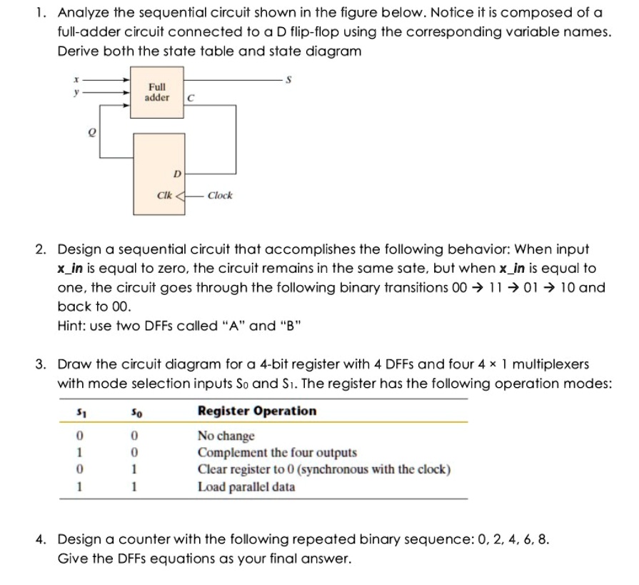 SOLVED: I. Analyze the sequential circuit shown in the figure below. Notice it is composed of a ...