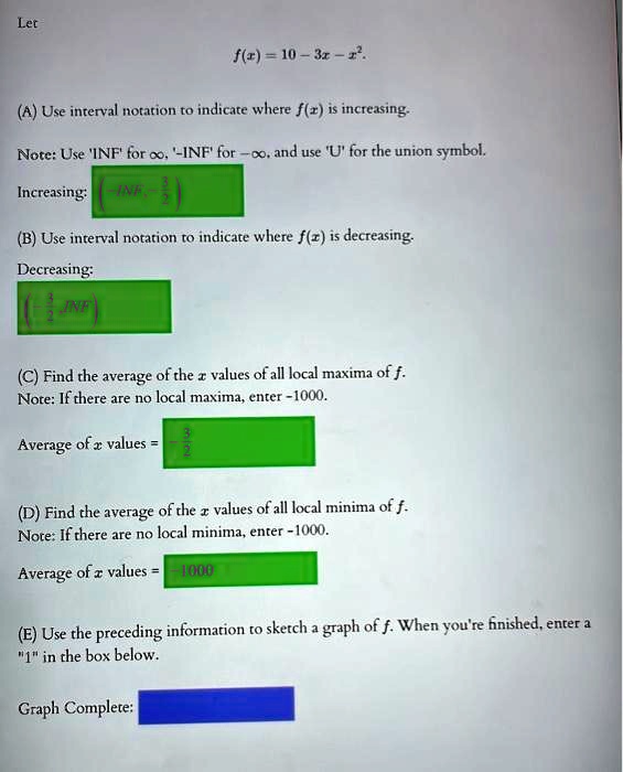 SOLVED: Texts: Let f(x) = 10 - 3x A) Use interval notation to indicate ...