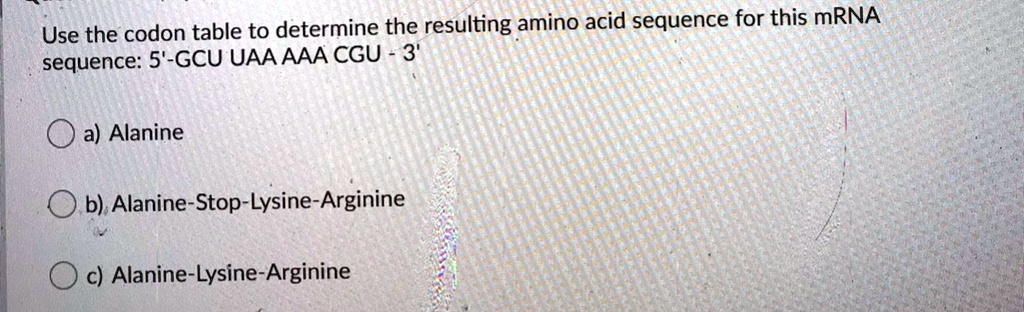 Use the codon table to determine the resulting amino acid sequence for ...