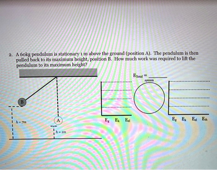 SOLVED: A 6okg pendulum is stationary . m above the ground (position A) The pendulum is then ...