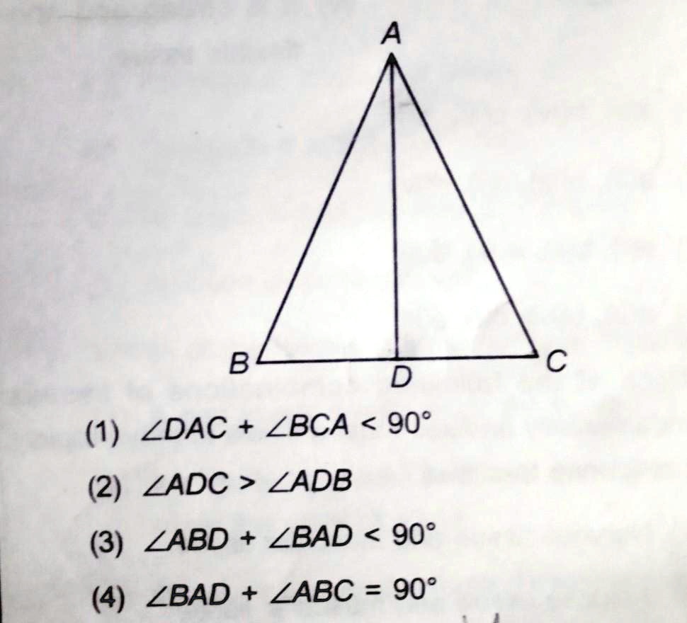 (1) ∠DAC + ∠BCA ∠ADB (3) ∠ABD + ∠BAD