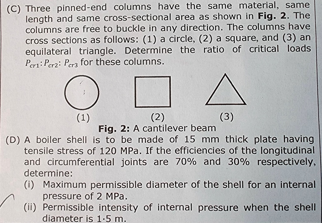 c three pinned end columns have the same material same length and the same cross sectional area ...