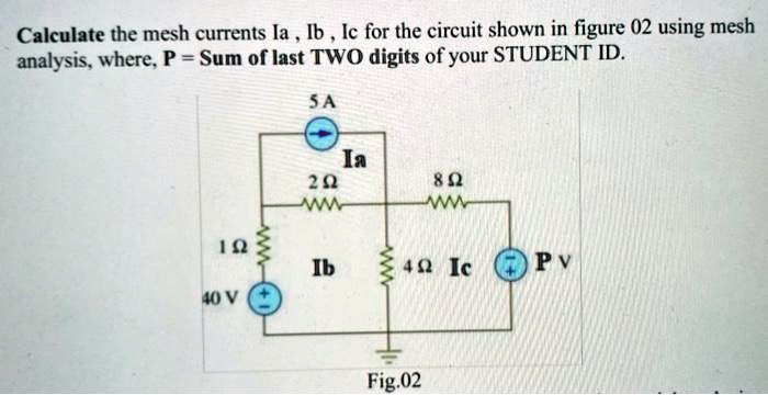 SOLVED: Calculate the mesh currents Ia, Ib, and Ic for the circuit shown in Figure 02 using mesh ...