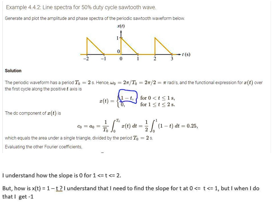SOLVED: Example 4.4.2: Line spectra for 50% duty cycle sawtooth wave ...