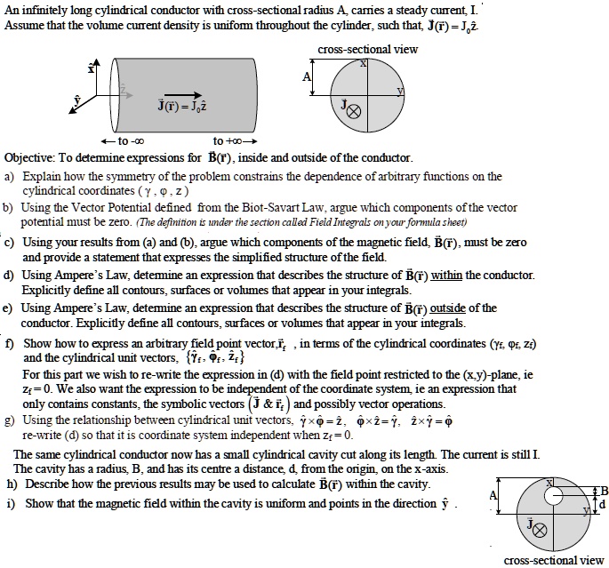 SOLVED: An infinitely long cylindrical conductor with cross-sectional radius A carries steady ...