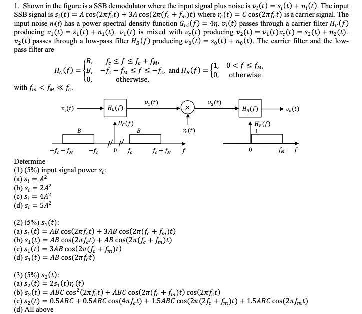 1 shown in the figure is a ssb demodulator where the input signal plus ...