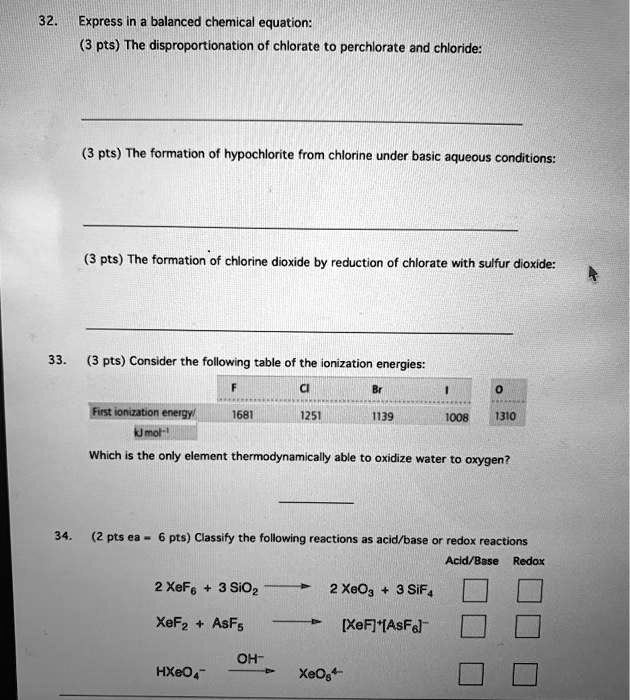 SOLVED: Express in balanced chemical equation: Pts) The ...