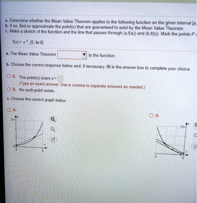 determine whether the mean value theorem applies to the following function on the given interval ...