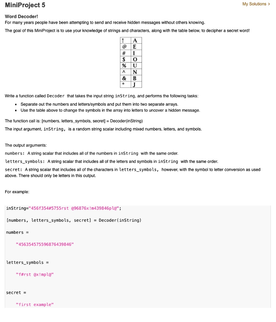 MiniProject 5 Word Decoder! For many years people have been attempting to send and receive ...