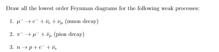 Draw all the lowest order Feynman diagrams for the following weak ...