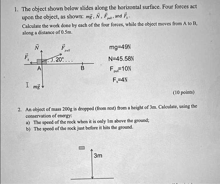 The object shown below slides along the horizontal surface. Four forces ...