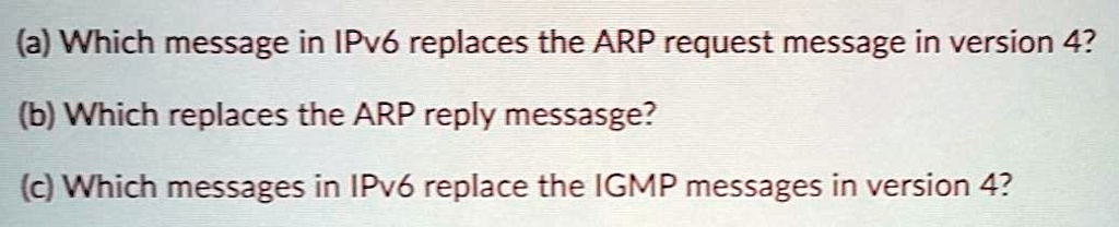 Solved A Which Message In Ipv6 Replaces The Arp Request Message In Version 4 B Which