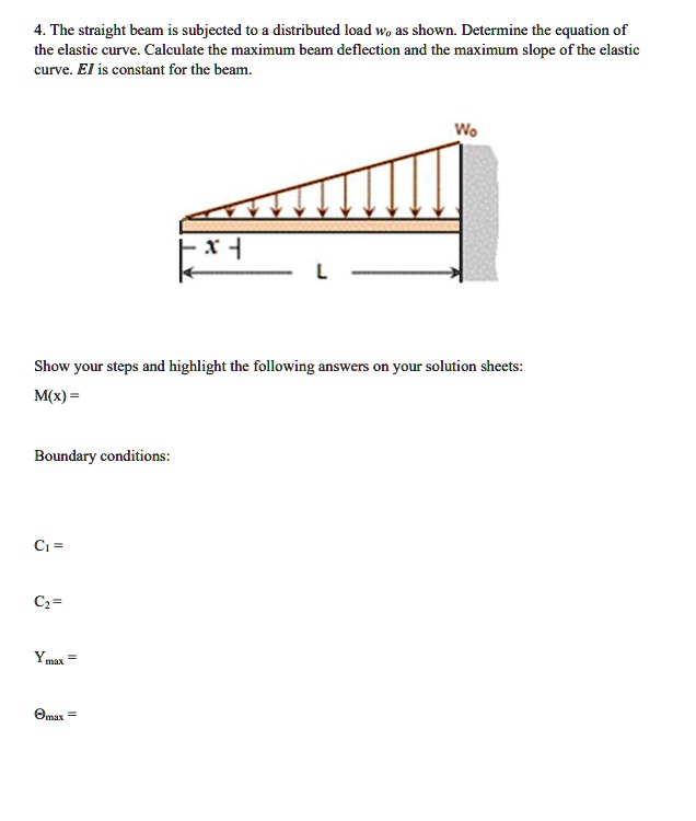 SOLVED: 4. The straight beam is subjected to a distributed load wo as ...