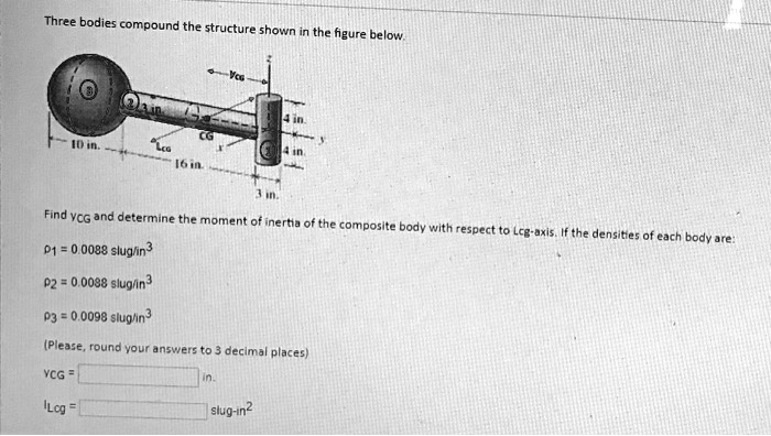 Three bodies comprise the structure shown in the figure below. Find ycG ...