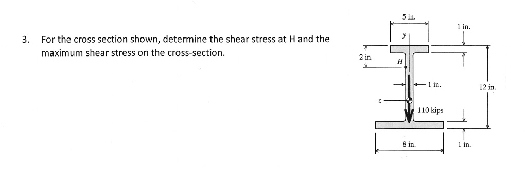 3. For the cross section shown, determine the shear stress at H and the ...
