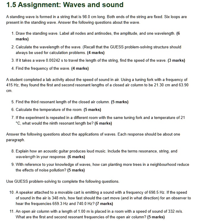 15 assignment waves and sound a standing wave is formed in a string that is 980 cm long both ...