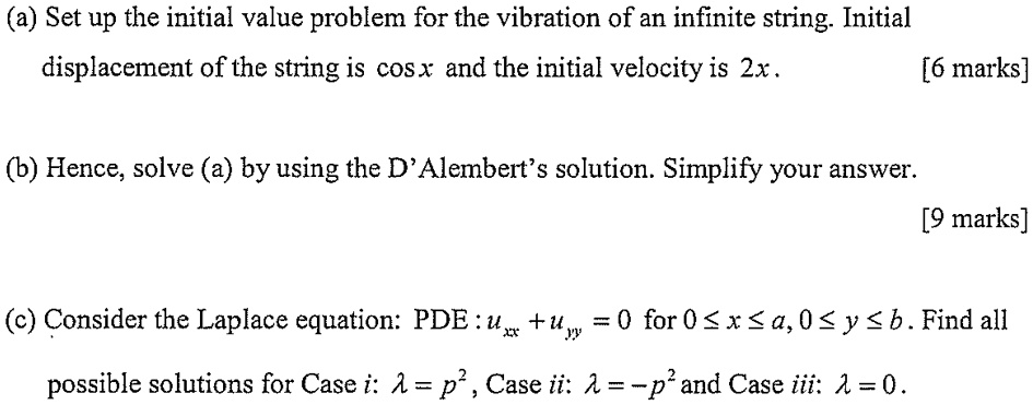 SOLVED: (a) Set up the initial value problem for the vibration of an infinite string: Initial ...