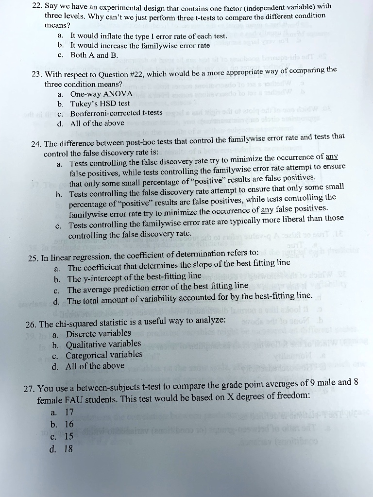 SOLVED: 22. Say we have an experimental design that contains one factor ...