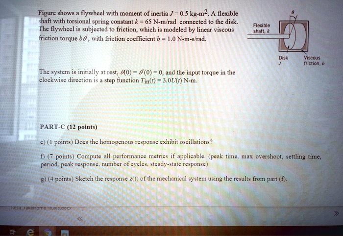Figure shows a flywheel with moment of inertia J = 0.5 kg-m^2. A flexible shaft with torsional ...