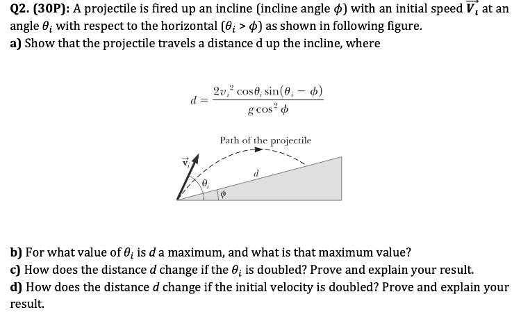 q2 3op a projectile is fired up an incline incline angle with an ...