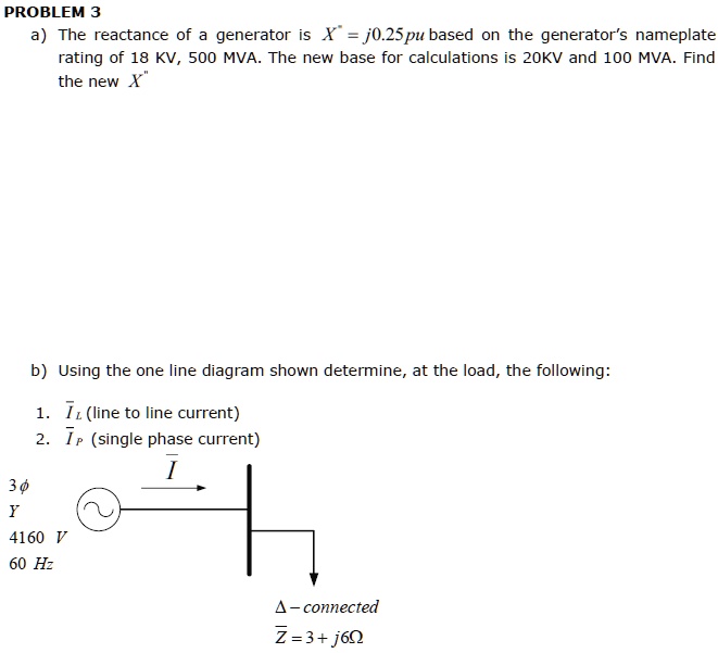 SOLVED: PROBLEM 3 a) The reactance of a generator is X' = j0.25 pu based on the generator's ...