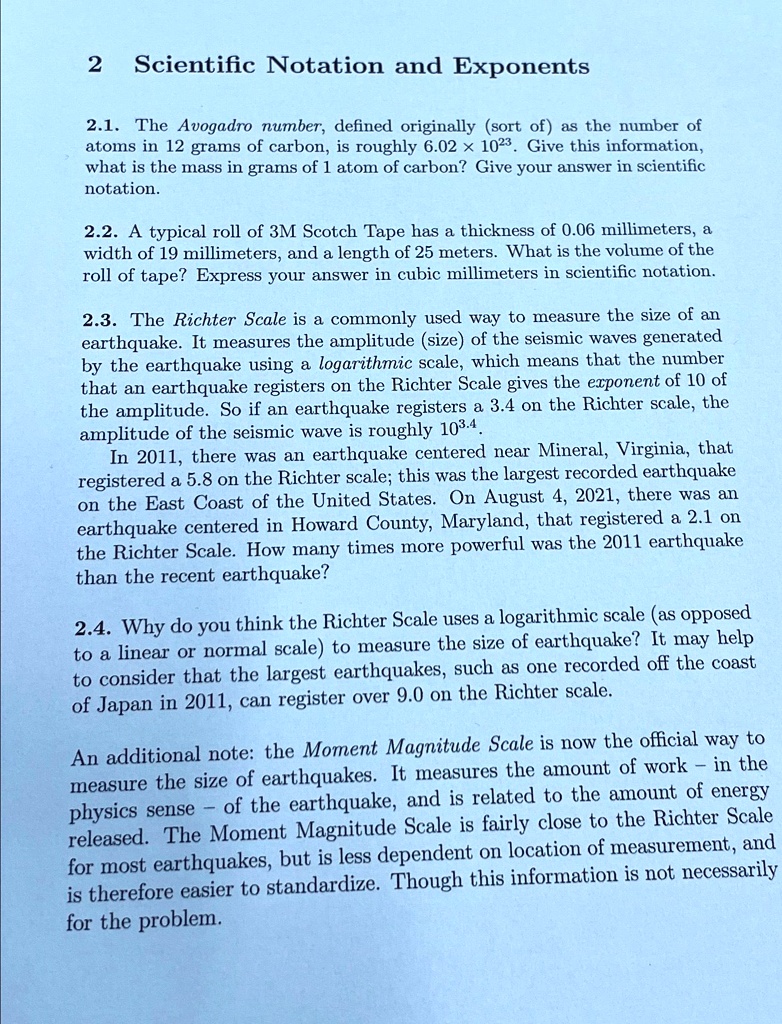 SOLVED: 2 Scientific Notation and Exponents 2.1. The Avogadro number ...