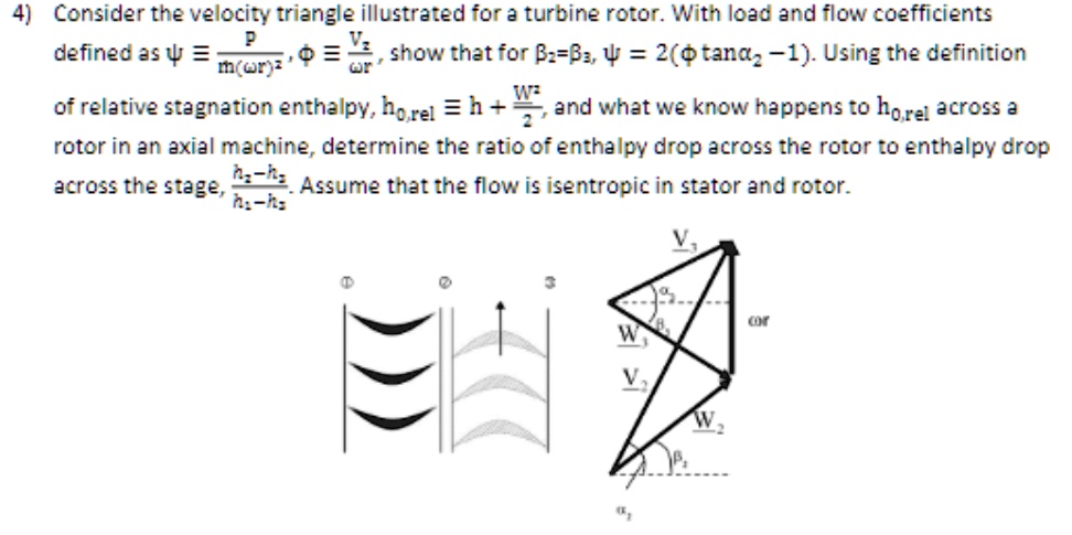 4) Consider the velocity triangle illustrated for a turbine rotor. With ...