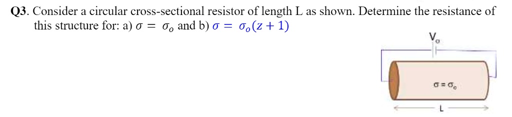 SOLVED: Consider a circular cross-sectional resistor of length L as shown. Determine the ...