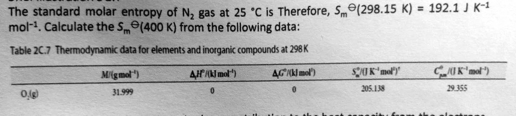 SOLVED: The standard molar entropy of Nz gas at 25 *C is Therefore, Sm9 ...