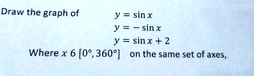 SOLVED: Draw the graph of y = sin x y = sin X y = sinx + 2 Where x 6 [0?,3602] on the same set ...