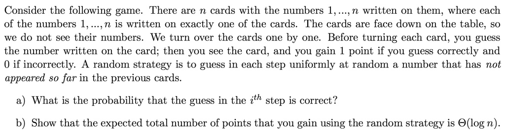 consider the following game there are cards with the numbers 1 written ...