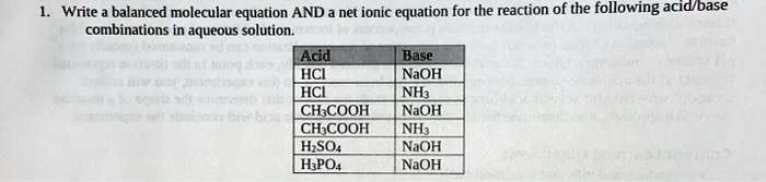 SOLVED: Write balanced molecular equation AND net ionic equation for the reaction of the ...