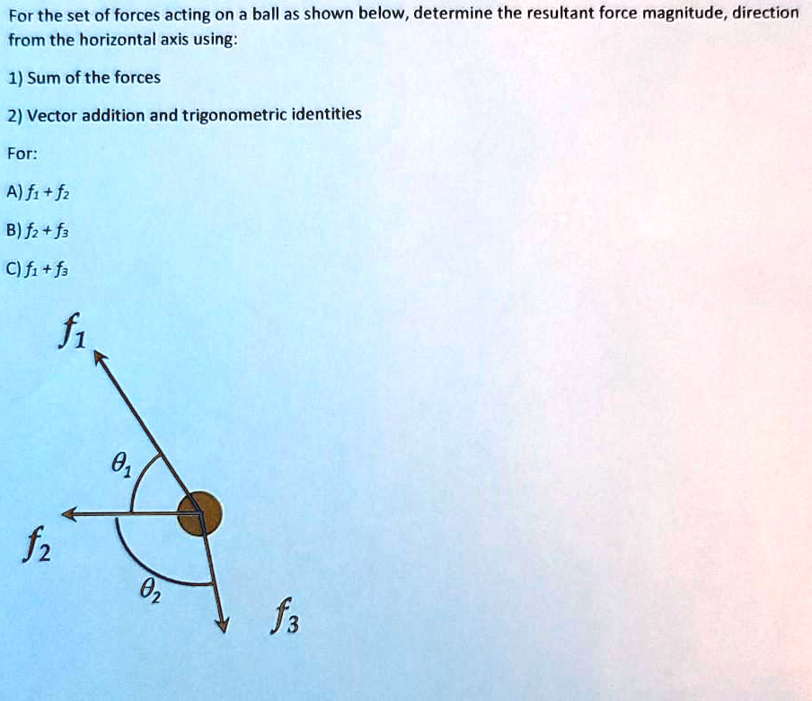 For the set of forces acting on a ball as shown below,...