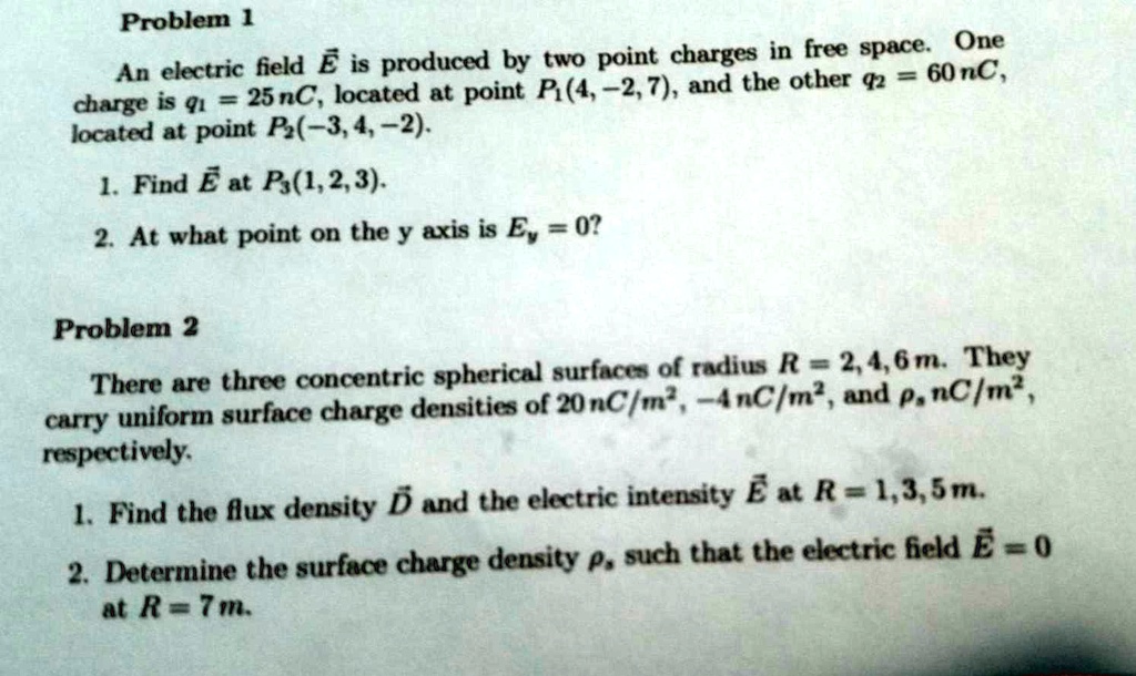 Problem 1 An electric field E⃗ is produced by two point charges in free space. One charge is q1 ...