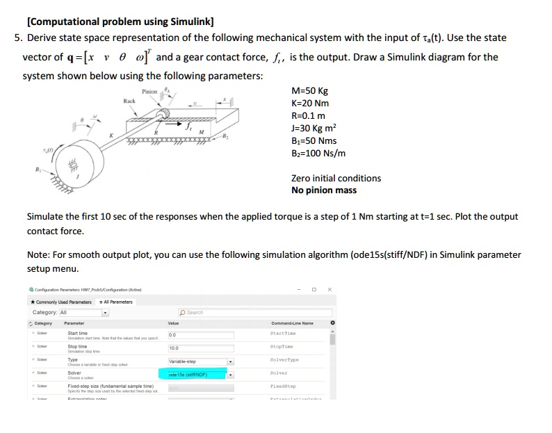[Computational problem using Simulink] 5. Derive state space ...