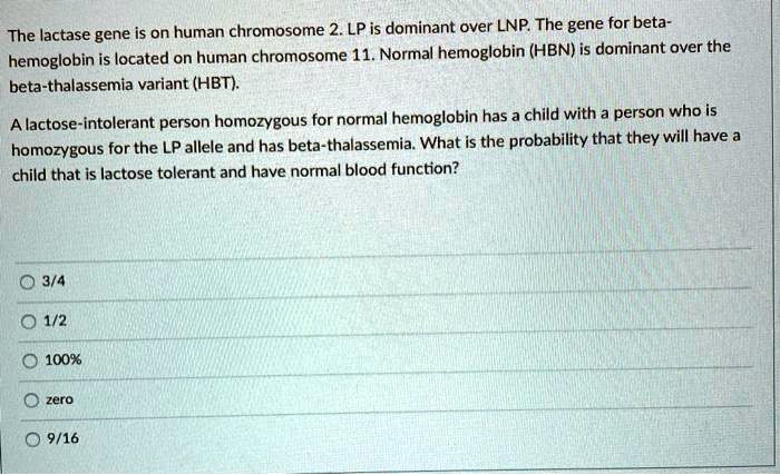 is on human chromosome 2 lp is dominant over lnp the gene for beta the ...