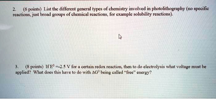 points list the different general types of chemistry involved in ...