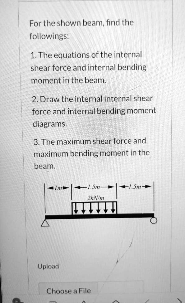 For the shown beam, find the followings: 1. The equations of the internal shear force and ...