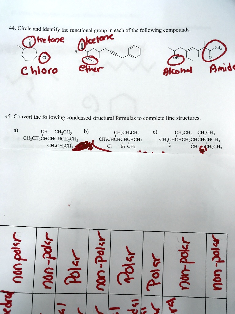 SOLVED: 44. Circle and identify the functional group in each of the following compounds. hetene ...
